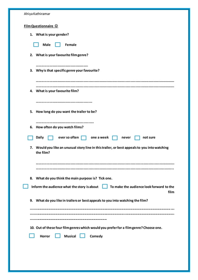 Film questionnaire | PDF