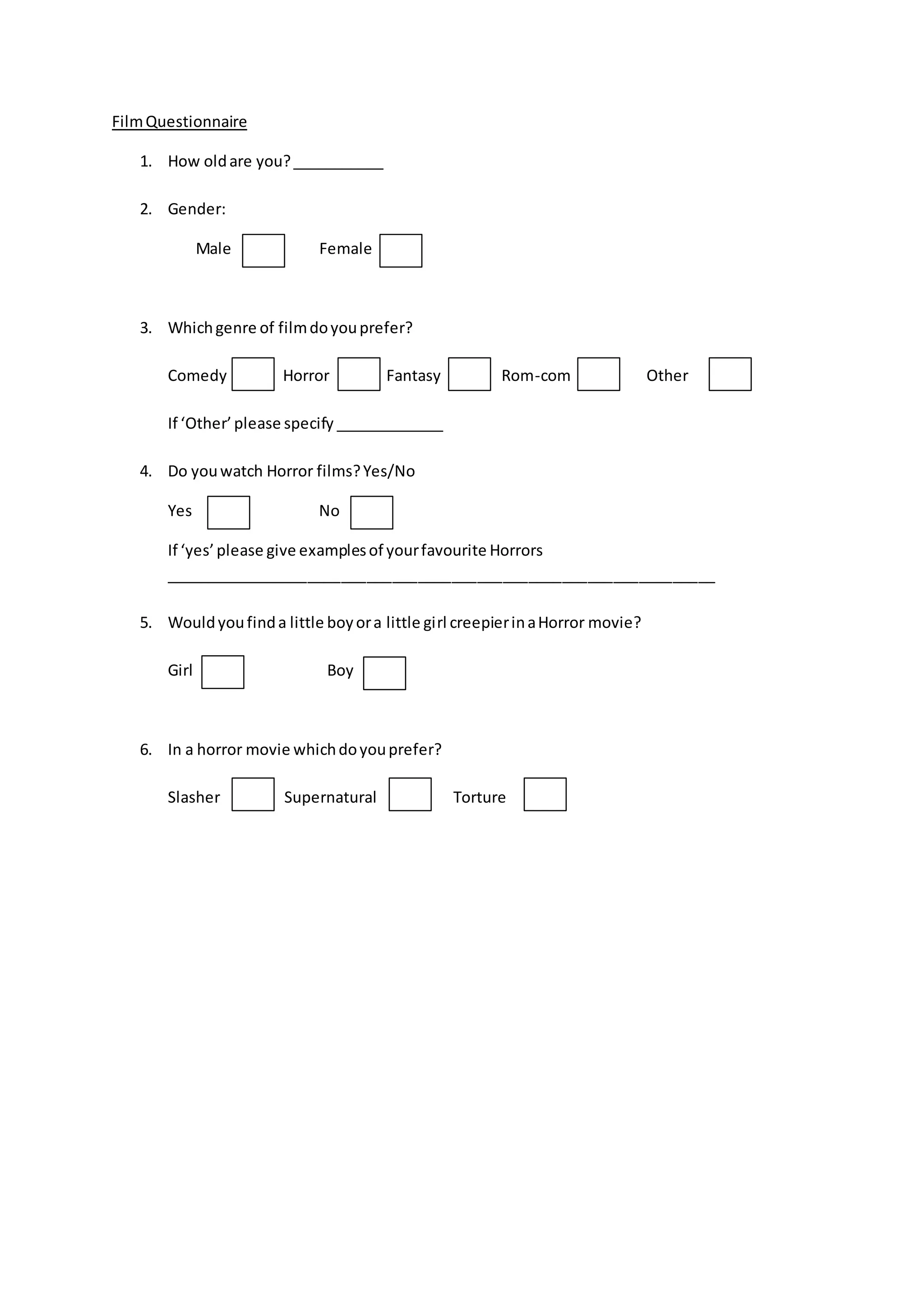 Film questionnaire | DOCX