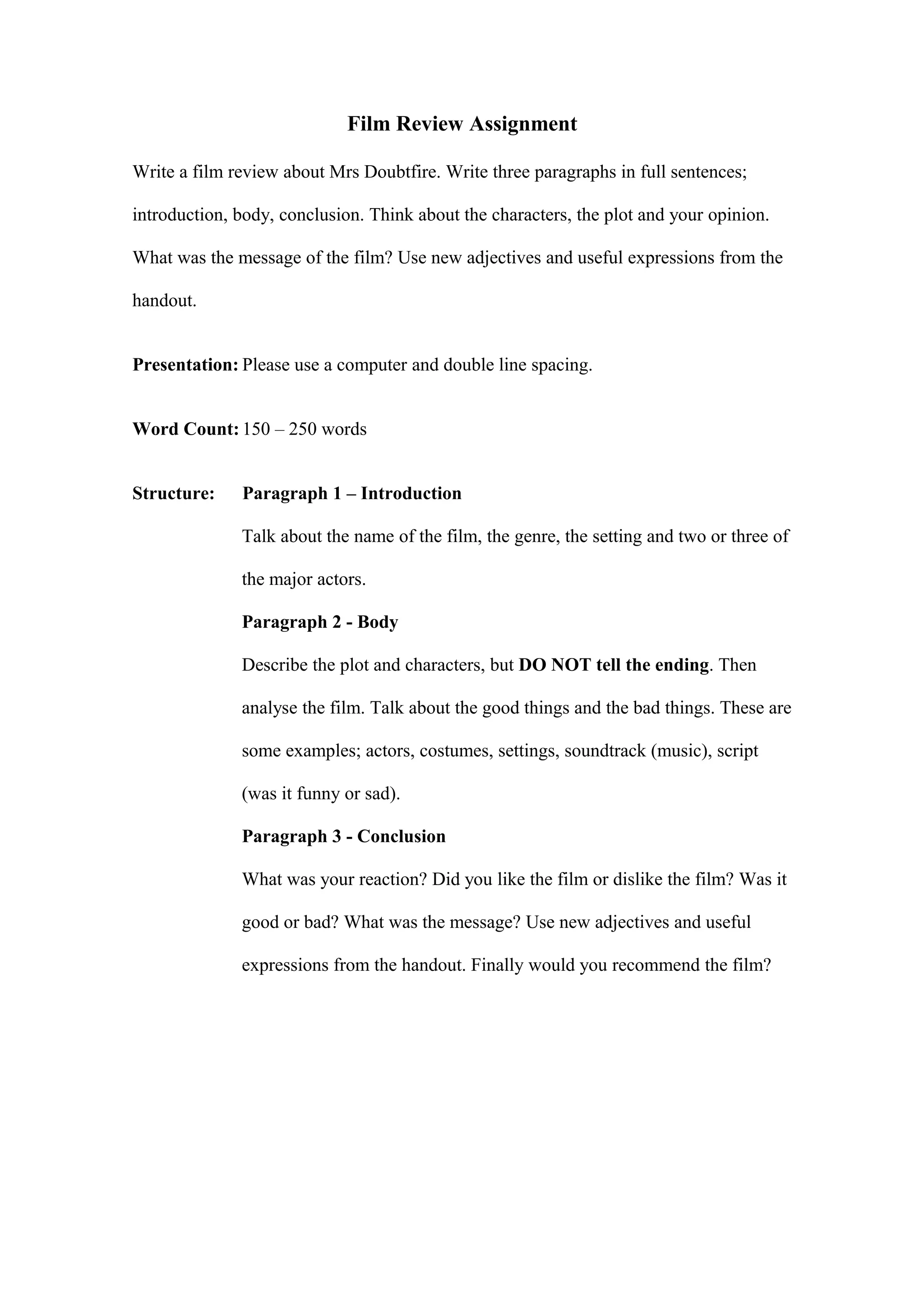 Film Review Assignment | DOC