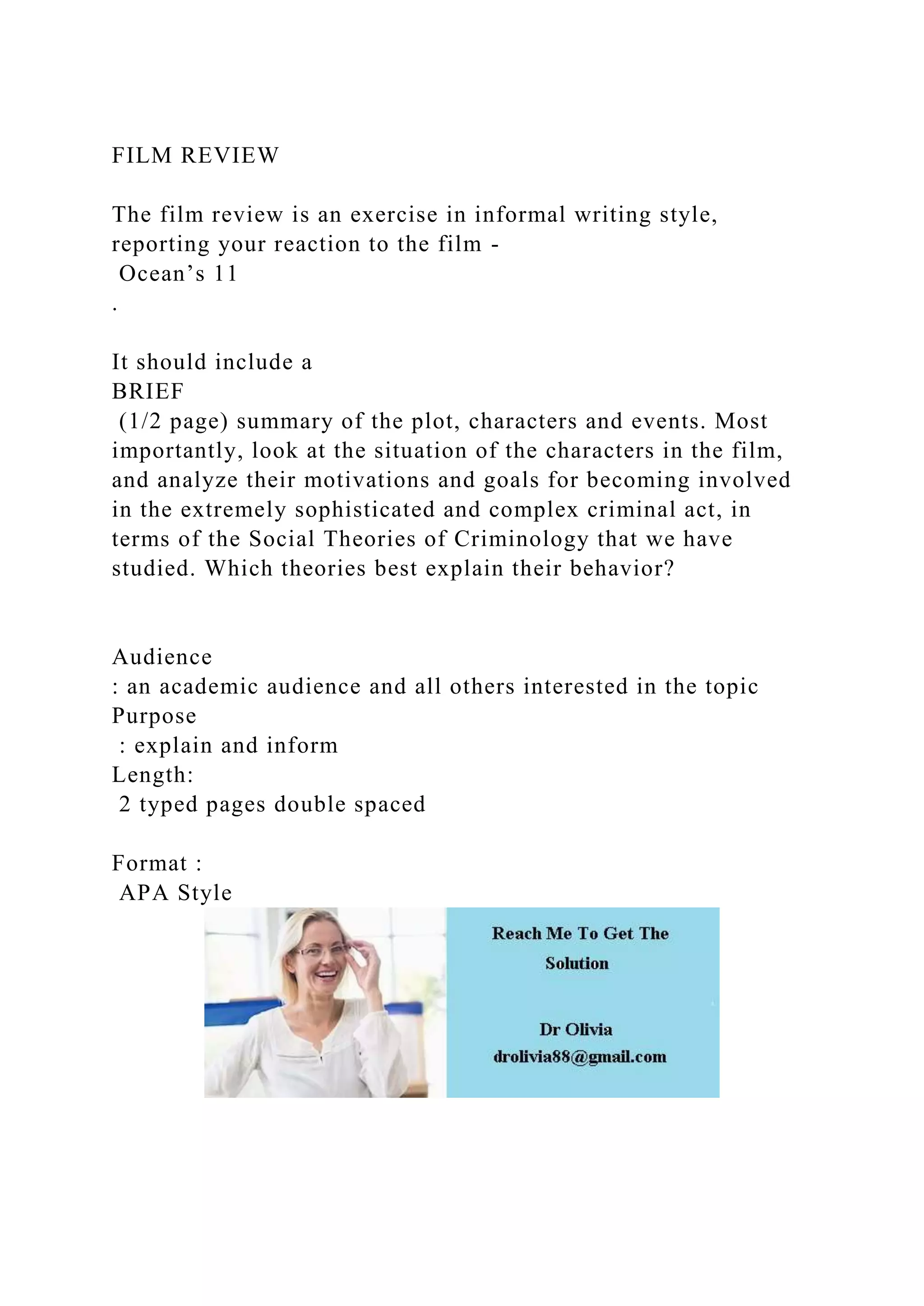 FILM REVIEWThe film review is an exercise in informal writing st.docx
