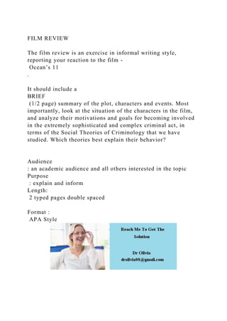 FILM REVIEWThe film review is an exercise in informal writing st.docx