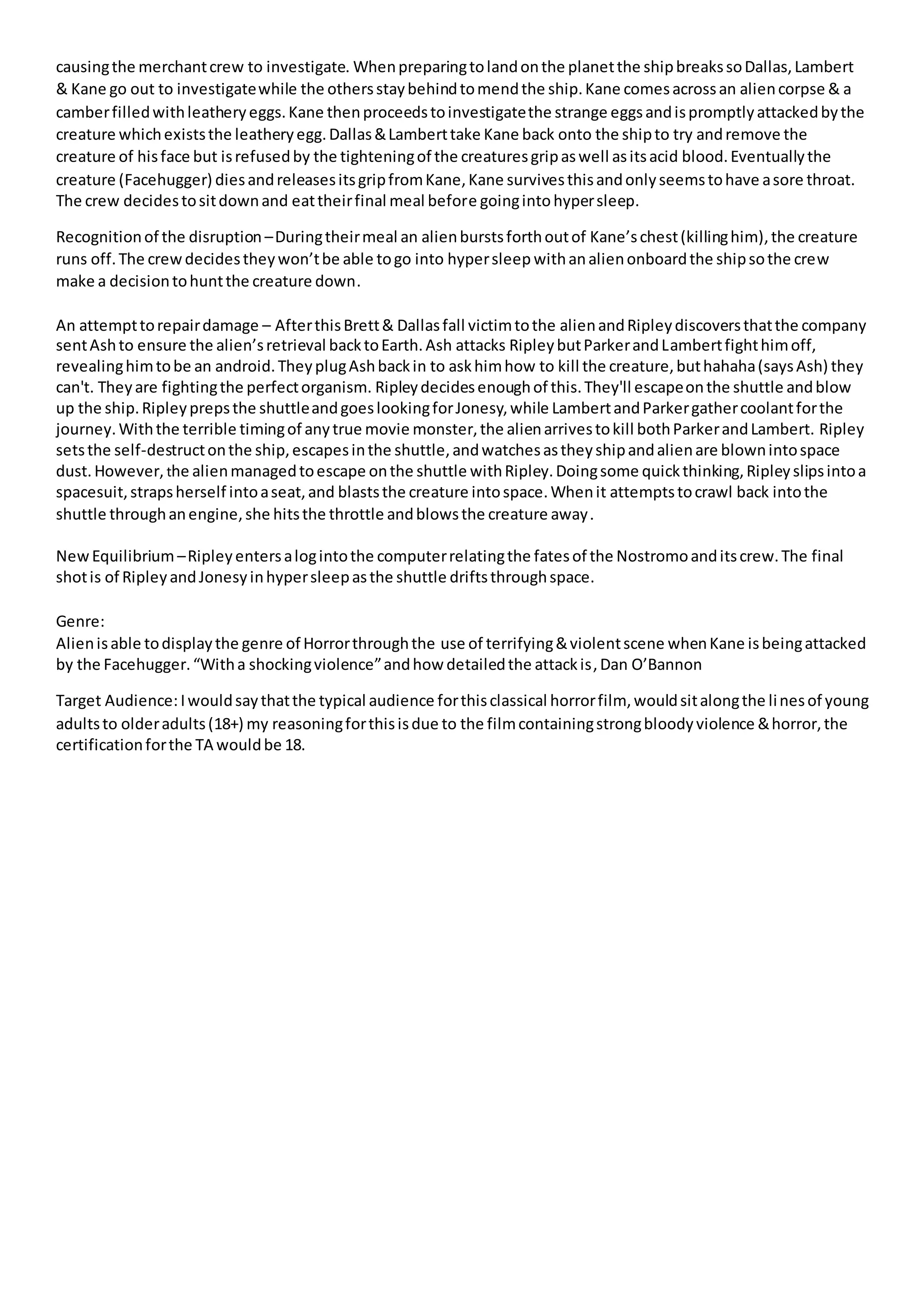 Film script analysis - alien | PDF