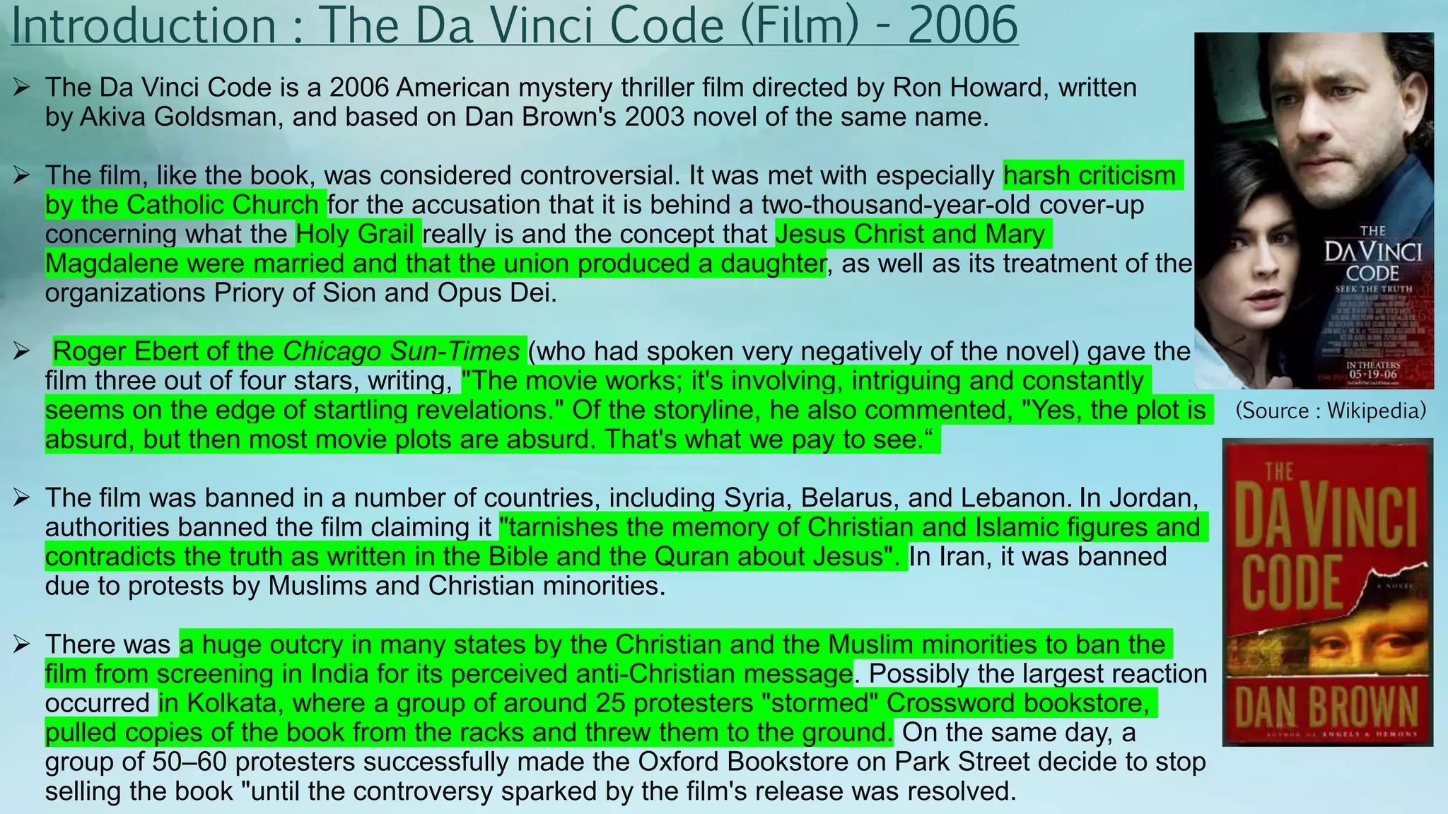 Film Studies - The Da Vinci Code (2006) Directed by Ron Howard.pptx