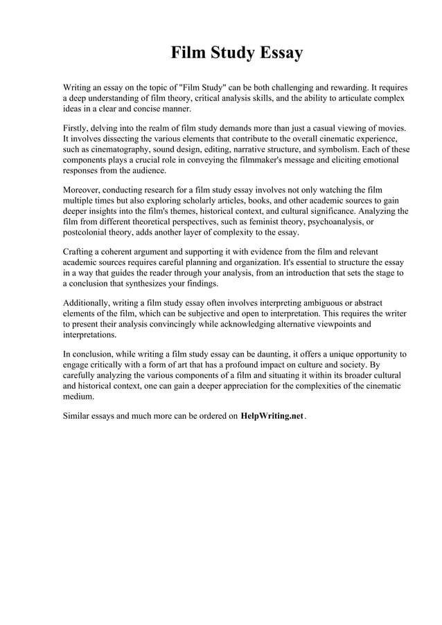 Film Study Essay.pdf | Screenwriting | Content Production