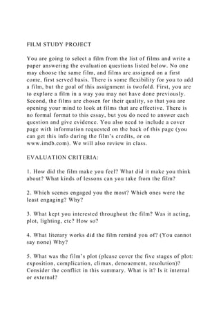 FILM STUDY PROJECTYou are going to select a film from the list.docx