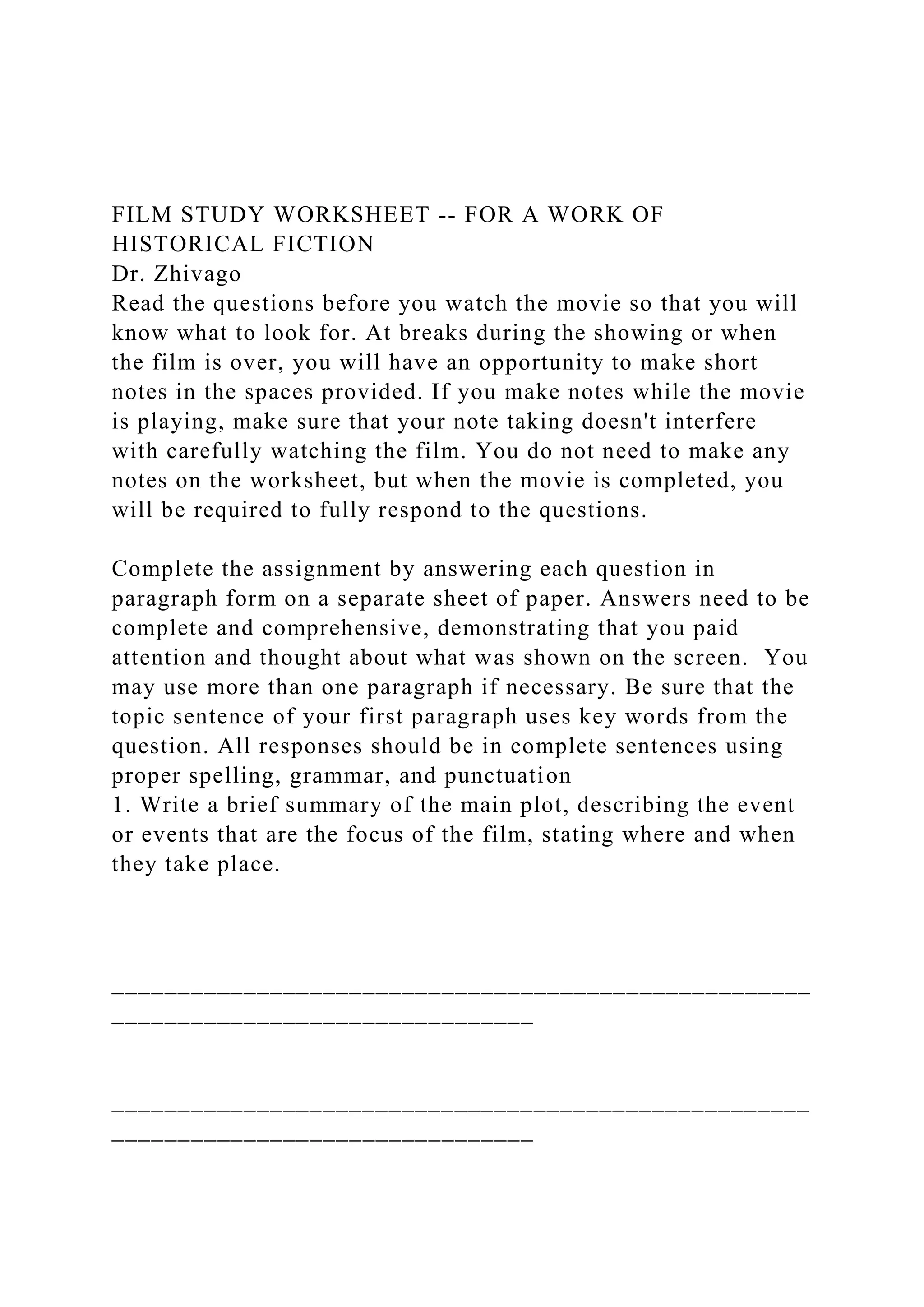 FILM STUDY WORKSHEET -- FOR A WORK OF HISTORICAL FICTIONDr. Zh.docx