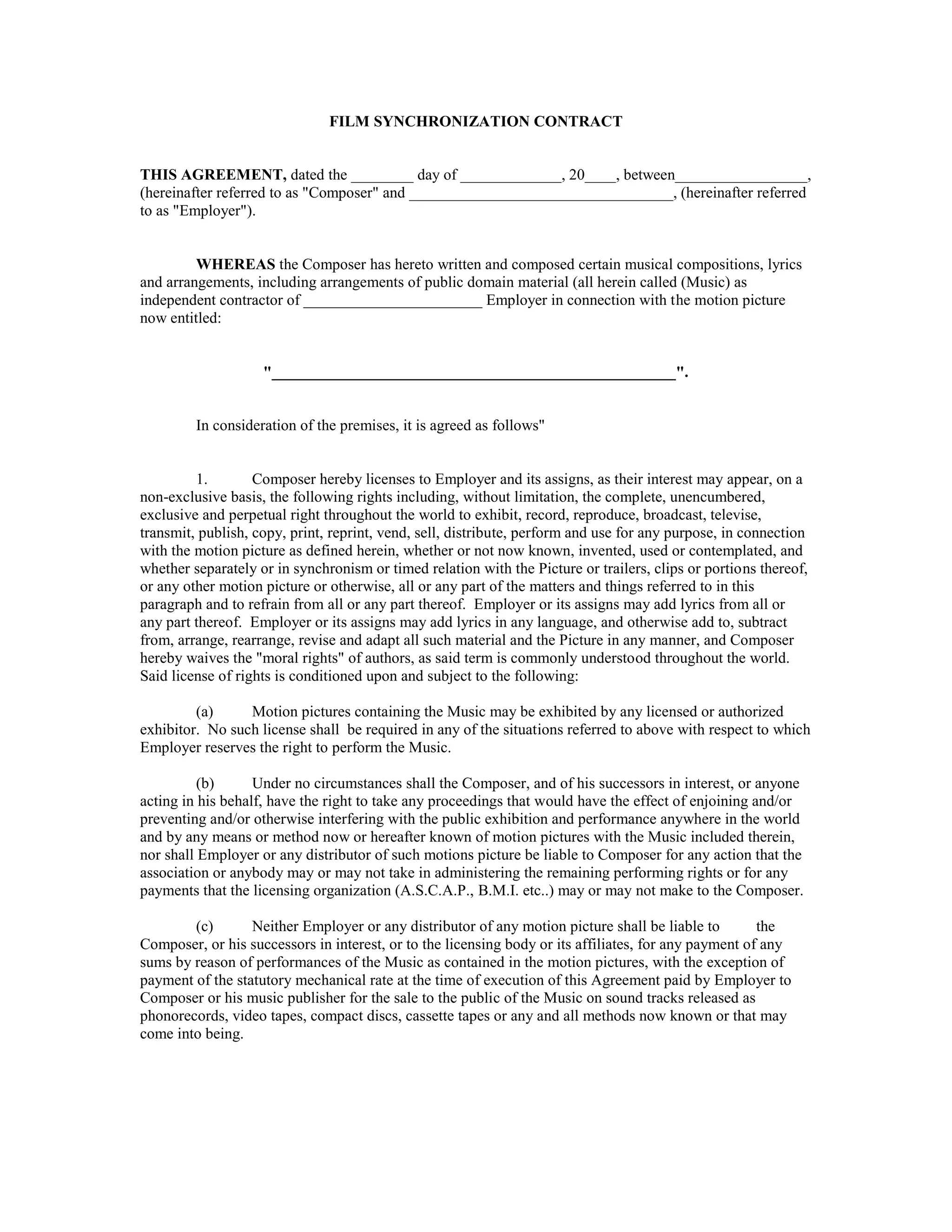 Film synchronization contract | PDF