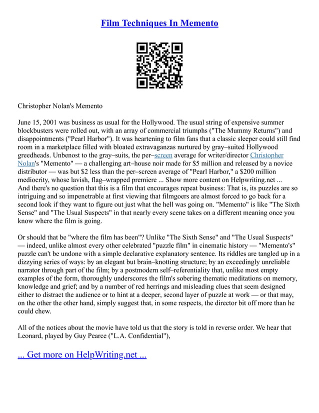 Film Techniques In Memento | PDF