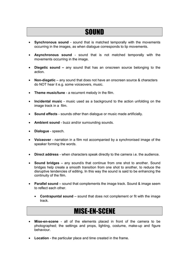 Film Terms Glossary | DOC | Photography | Arts and Crafts