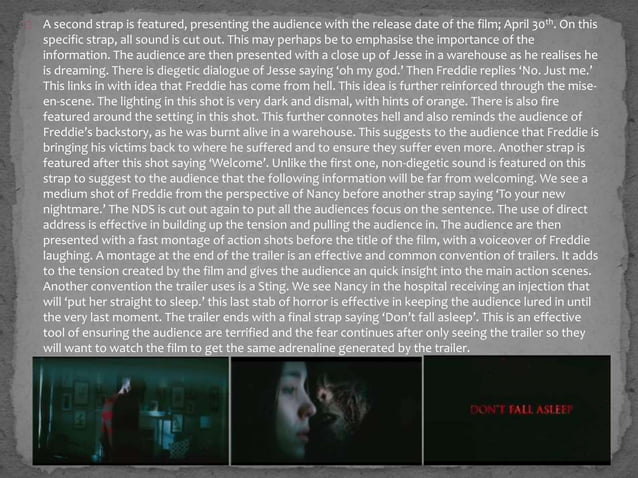 Film trailer analysis - A Nightmare on Elm Street | PPT