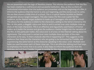 Film trailer analysis - A Nightmare on Elm Street | PPTX | Horror | Genres