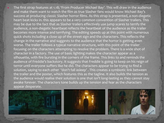 Film trailer analysis - A Nightmare on Elm Street | PPT
