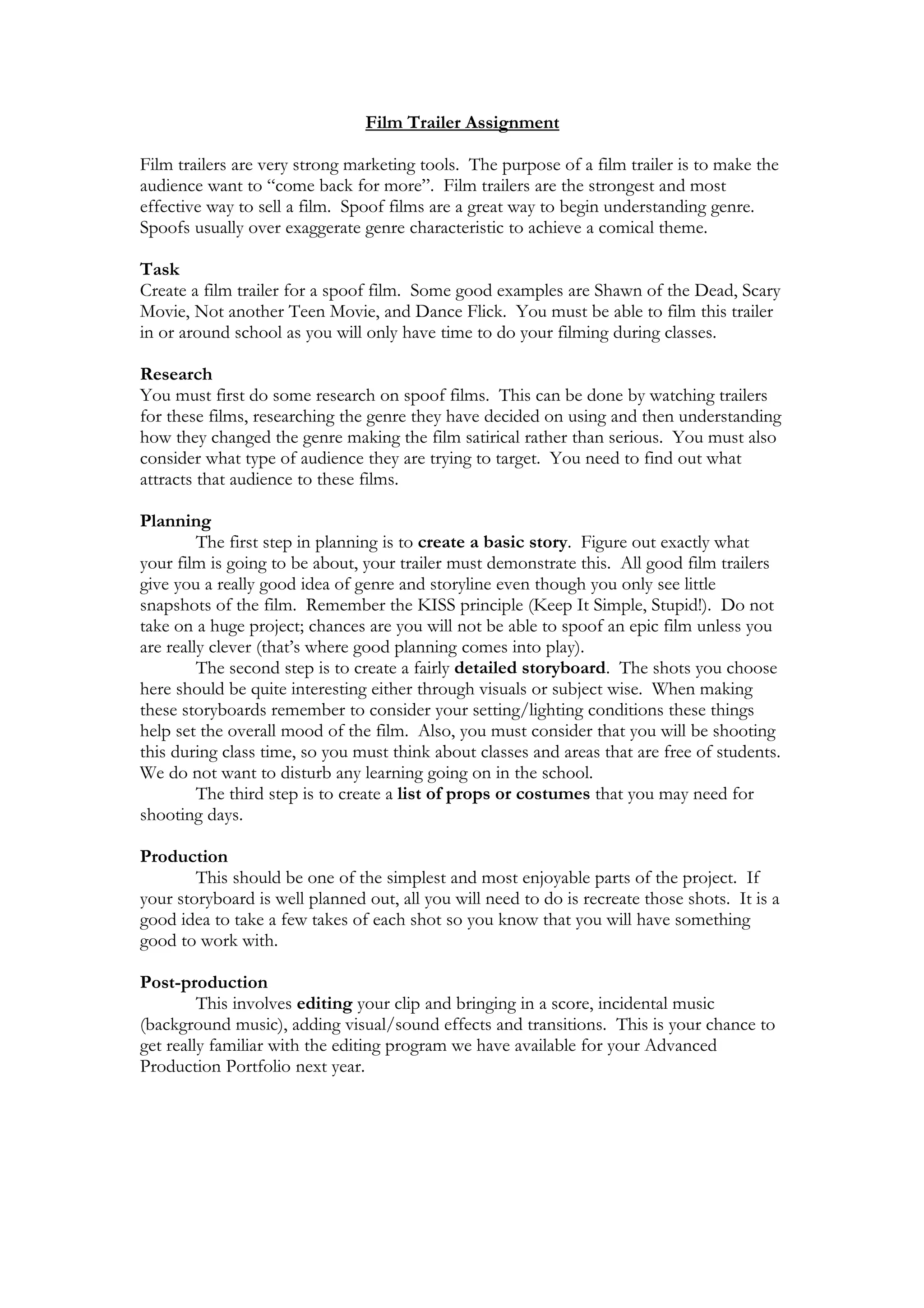 Film trailer assignment | DOC