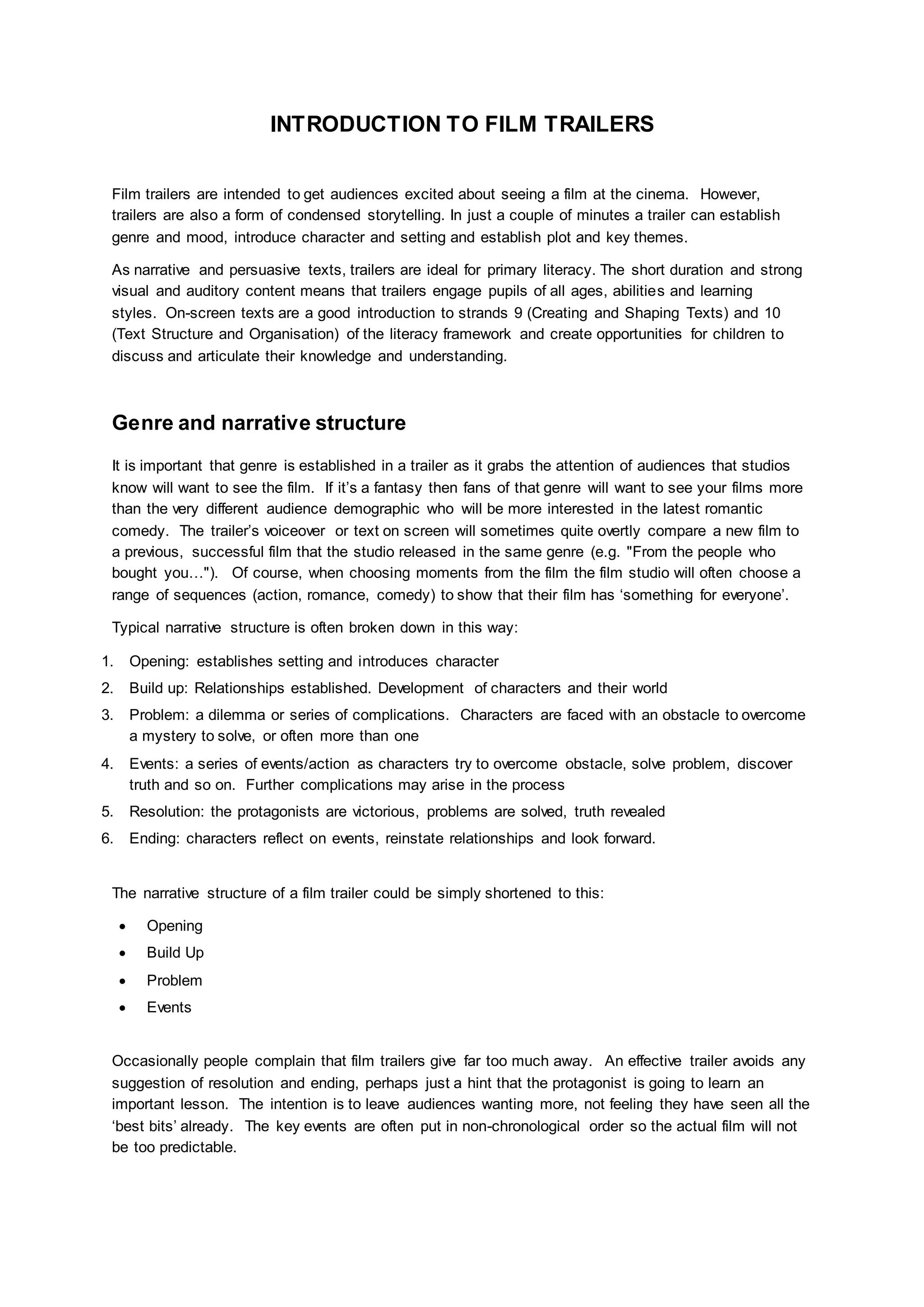 Film trailers introduction | DOCX