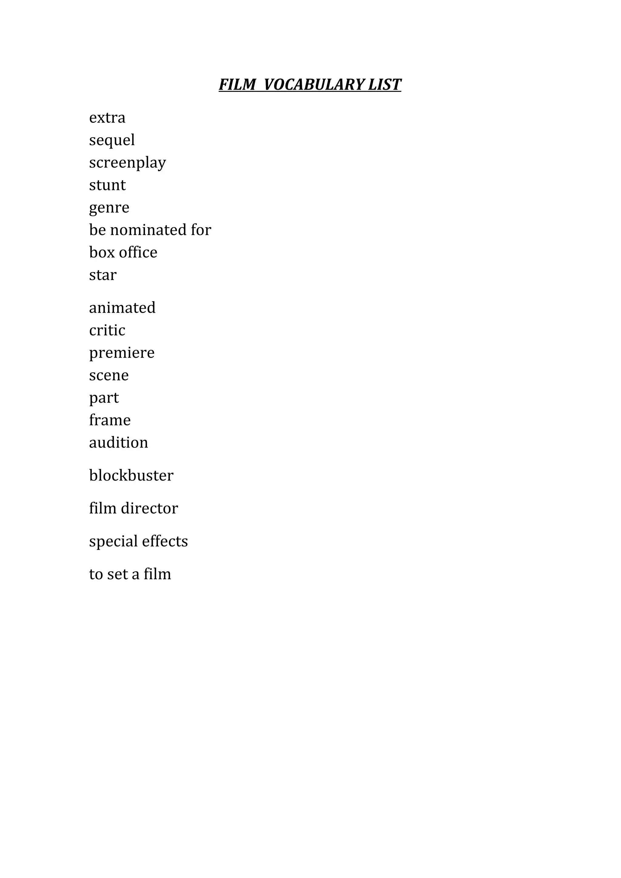 Film vocabulary list | DOC