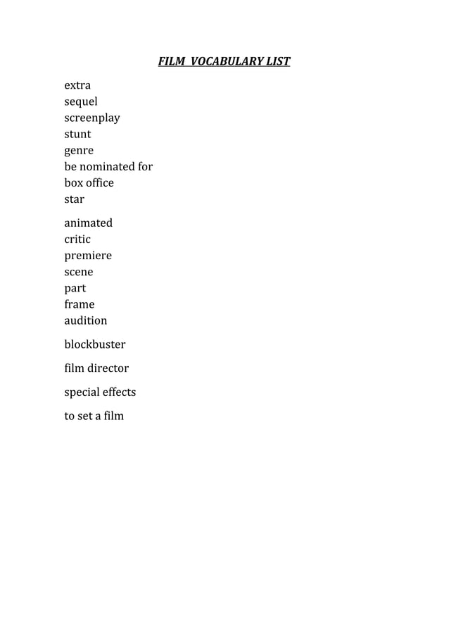 Film vocabulary list | DOC