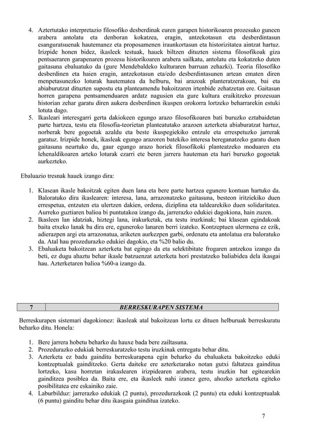 Filosofiaren historia: programazioa (luzea) | PDF