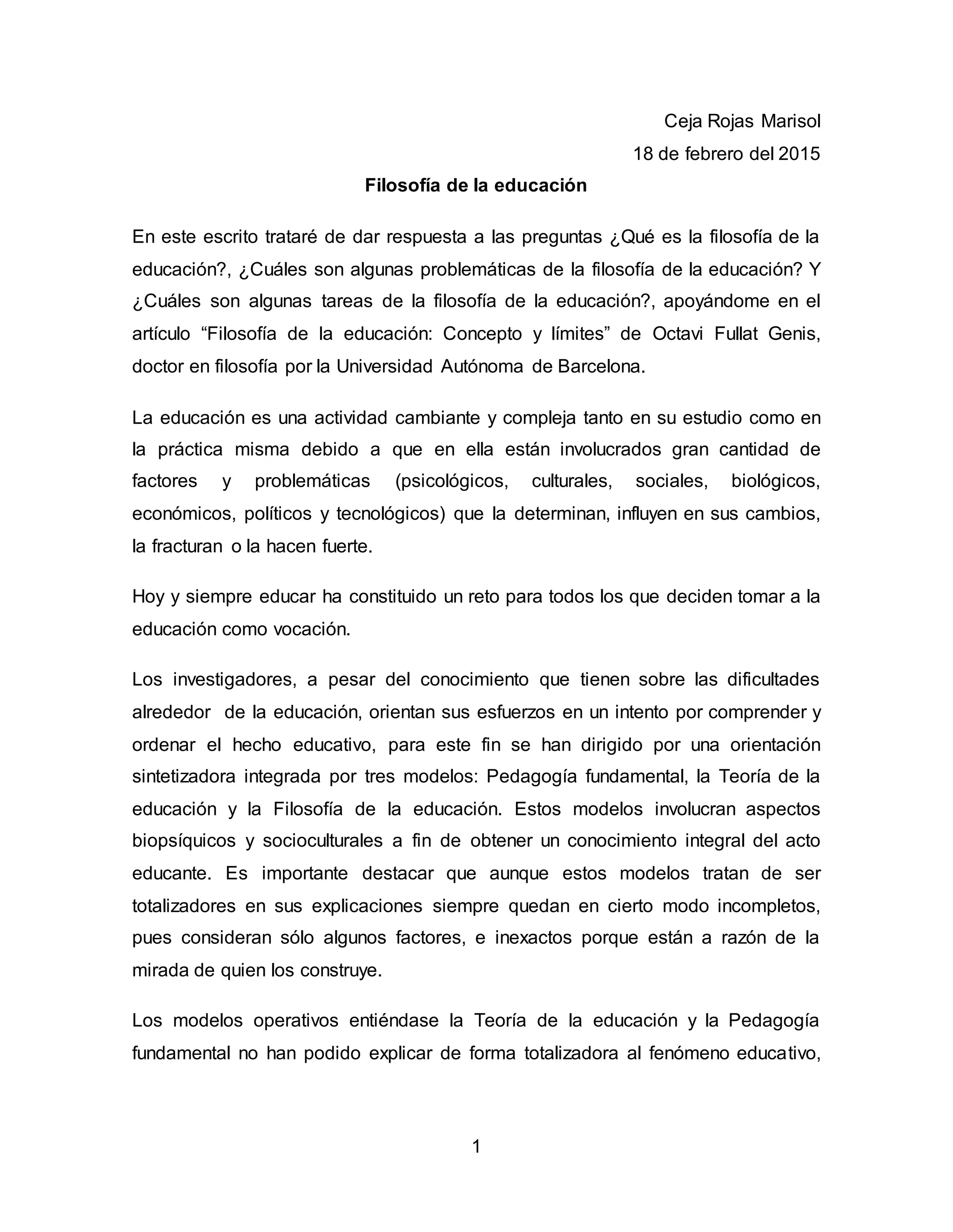 Filosofía de la educación | PDF