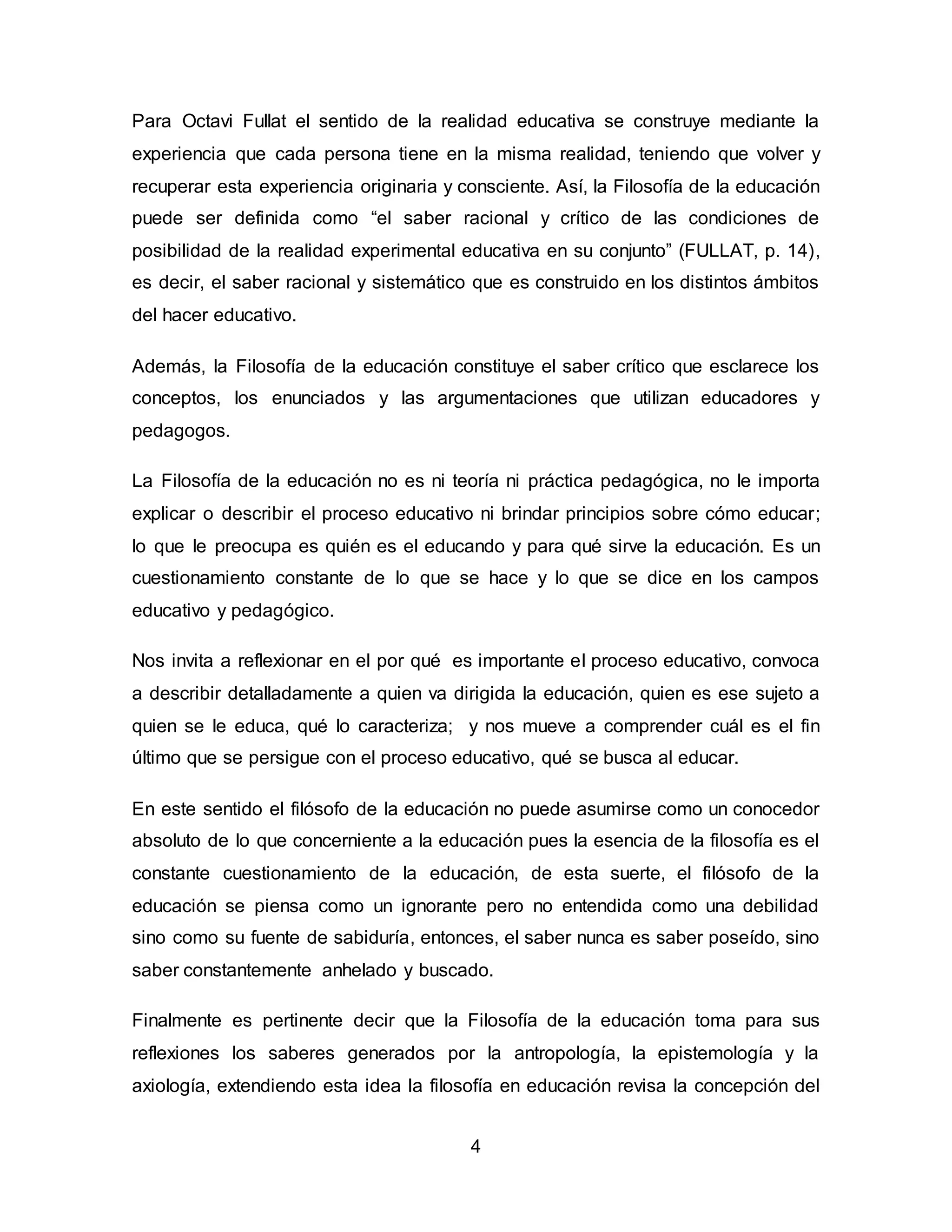 Filosofía de la educación | PDF