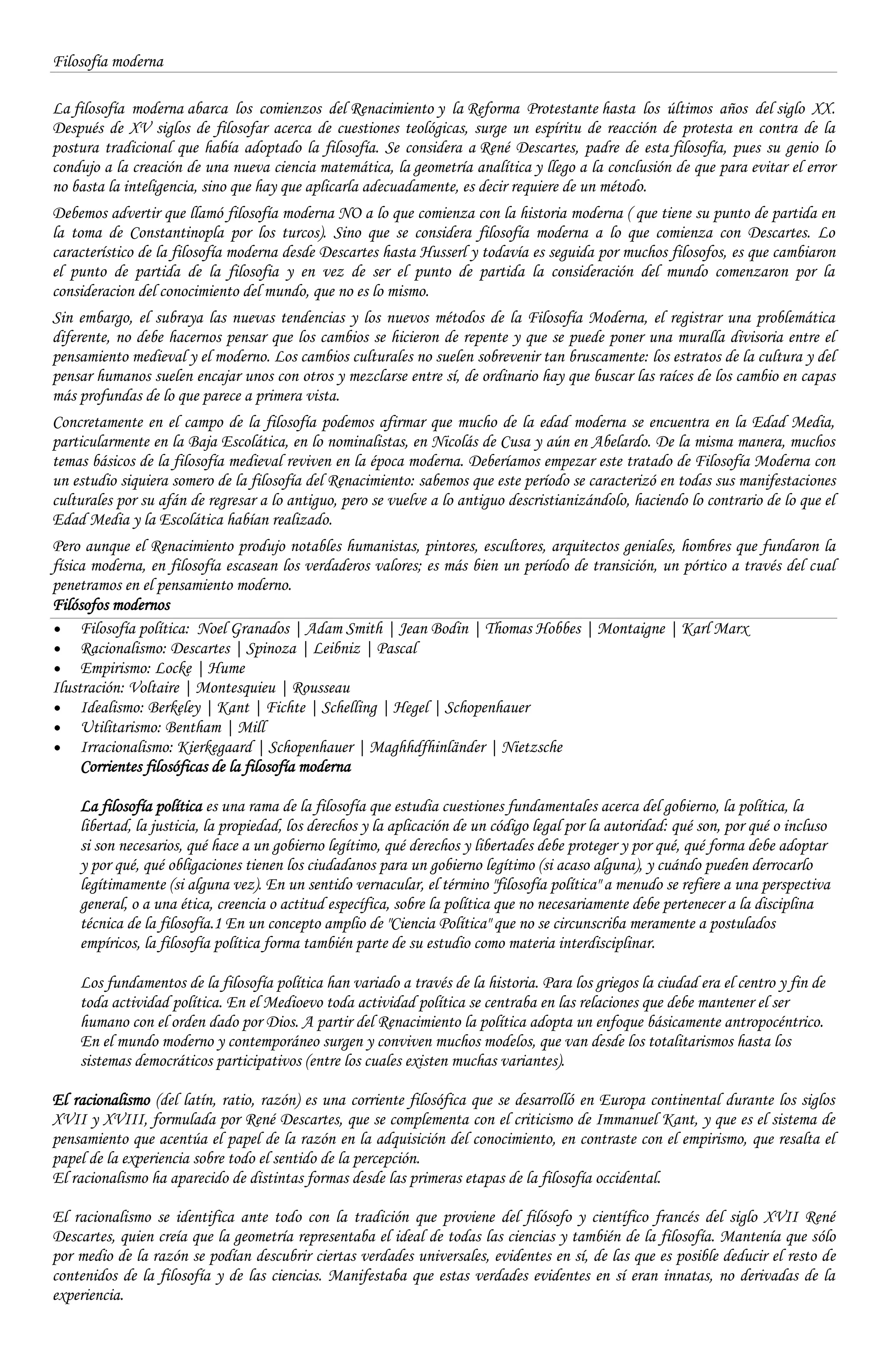 Filosofía moderna | DOCX