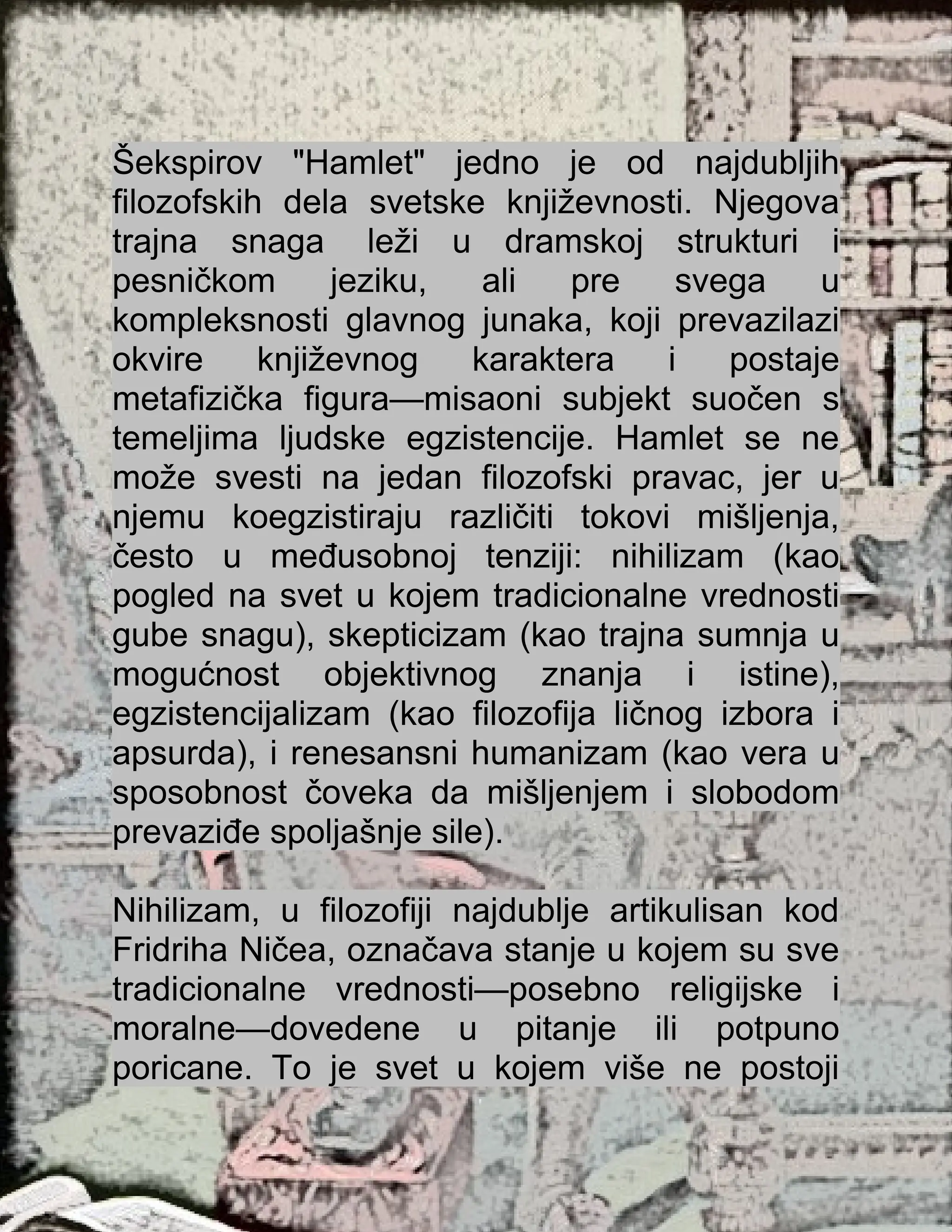 FILOZOFSKI PORTRET HAMLETA - NIHILIZAM, SKEPTICIZAM, RENESANSNI ...