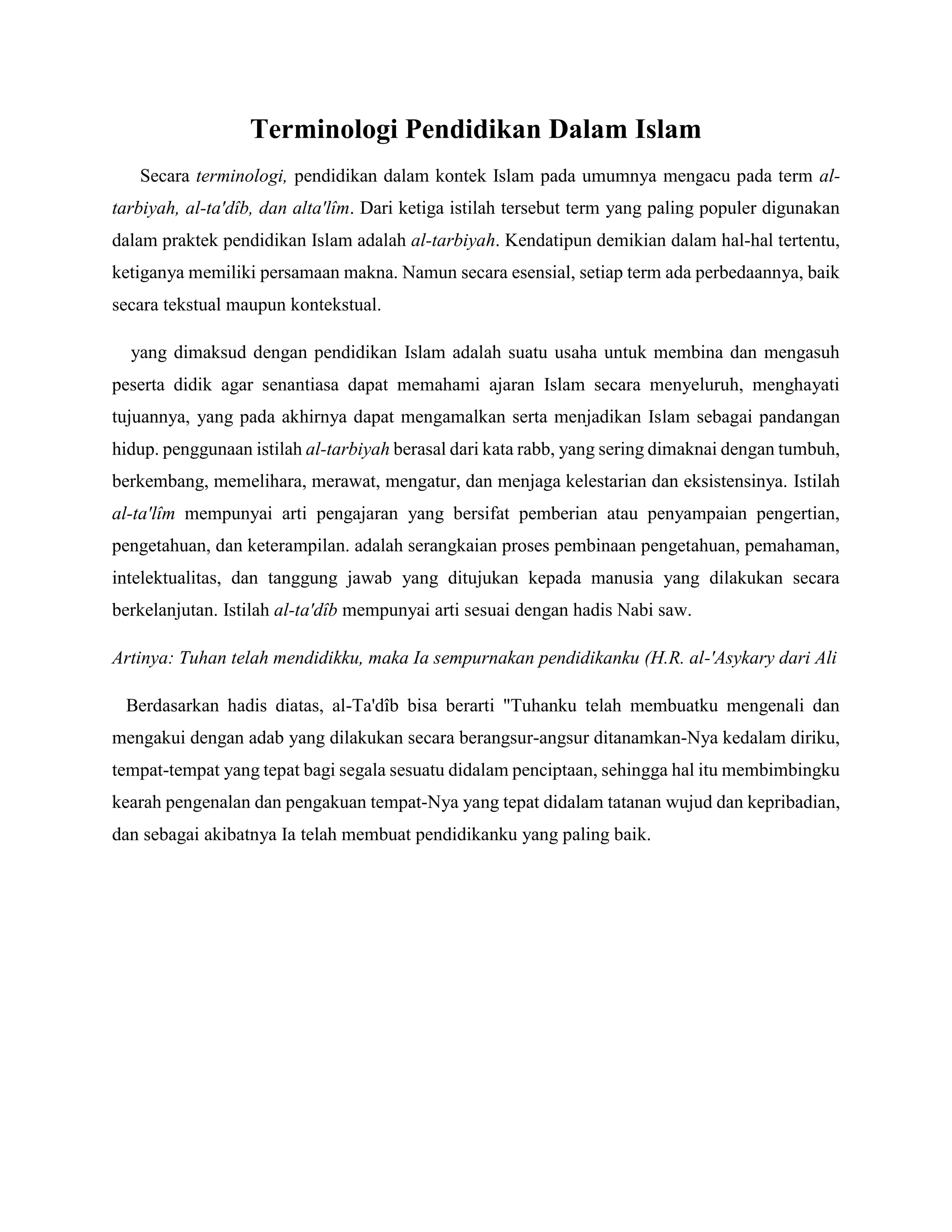 Terminologi pendidikan dalam islam | DOCX