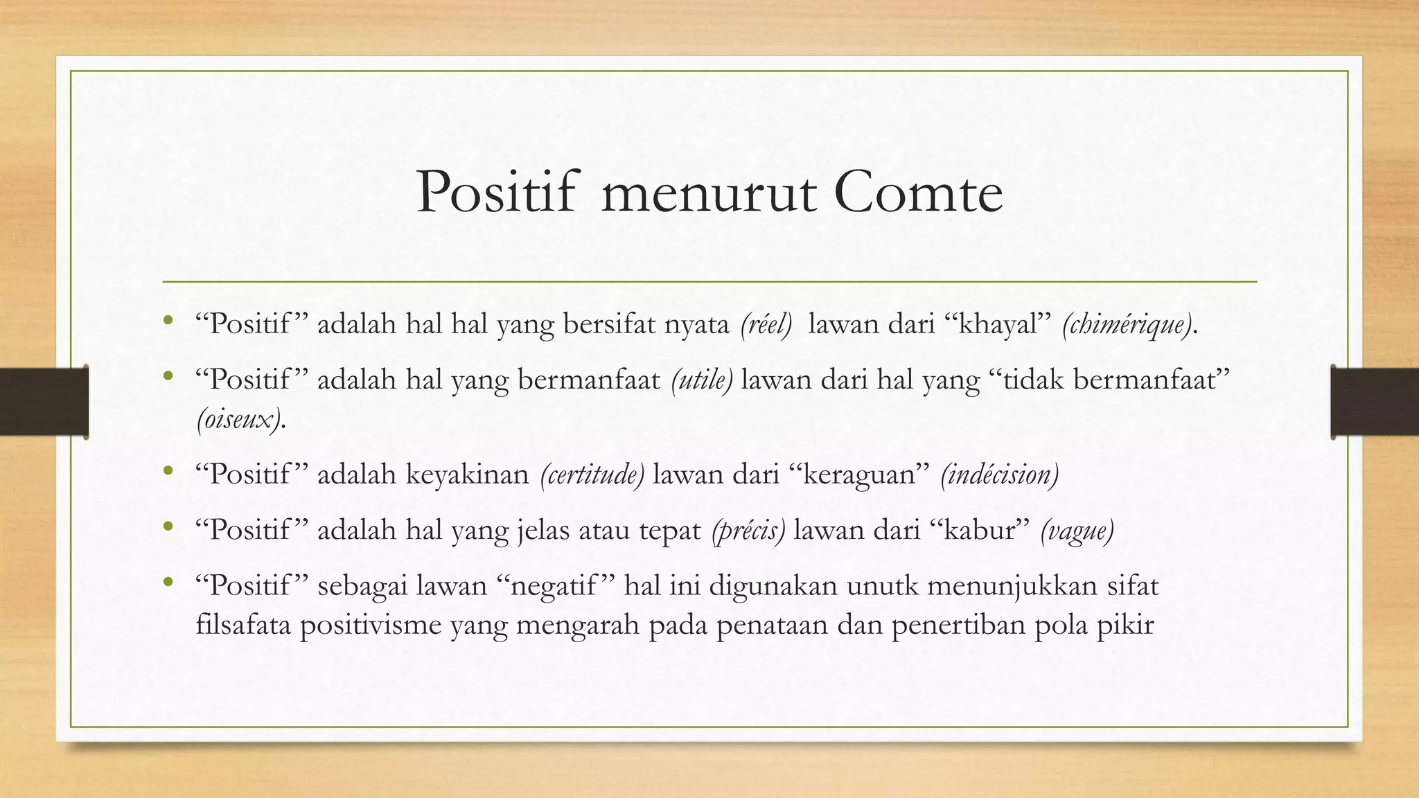 Filsafat positivisme auguste comte | PPTX