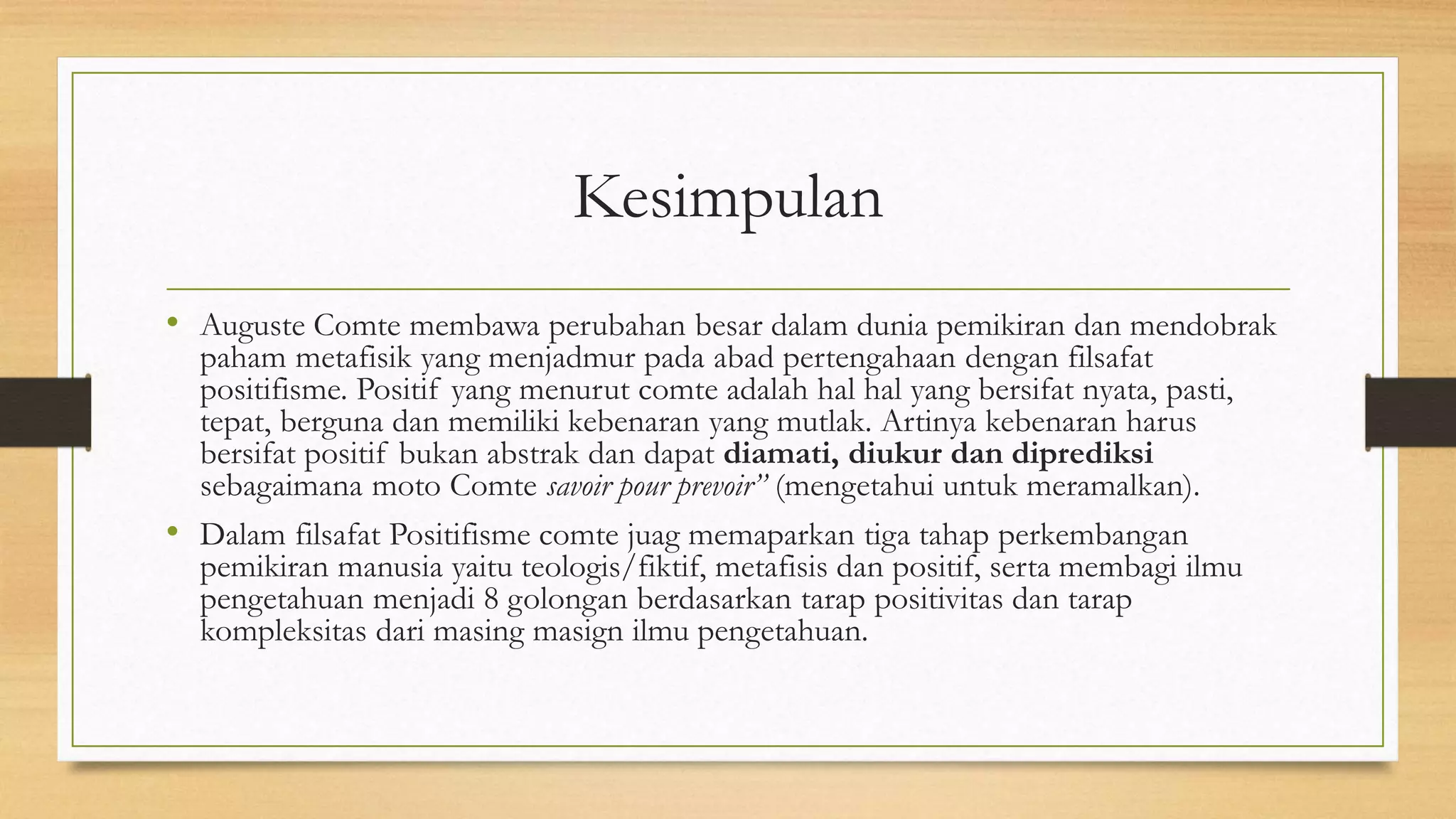 Filsafat positivisme auguste comte | PPTX