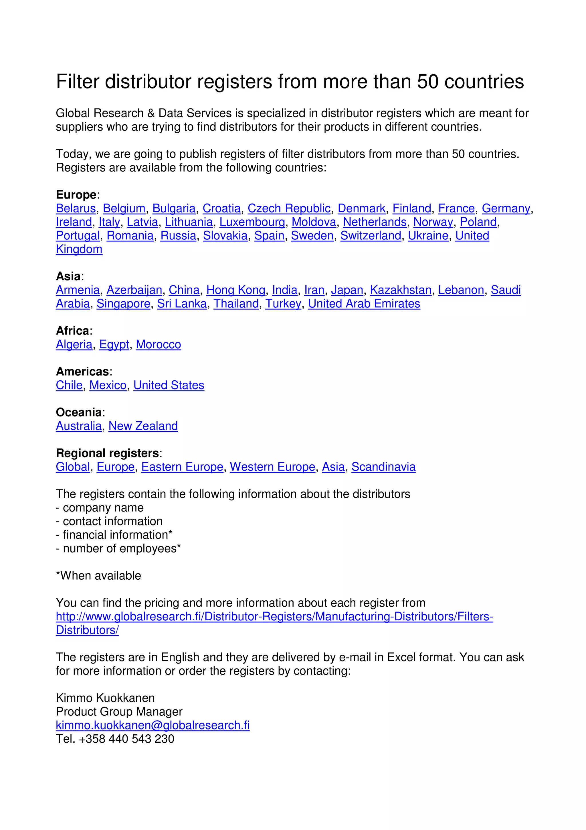 Filter distributor registers from more than 50 countries | PDF
