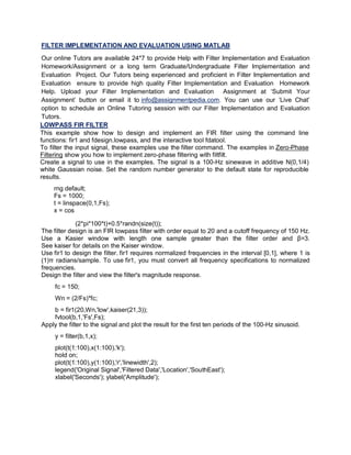 Filter Implementation And Evaluation Project | PDF