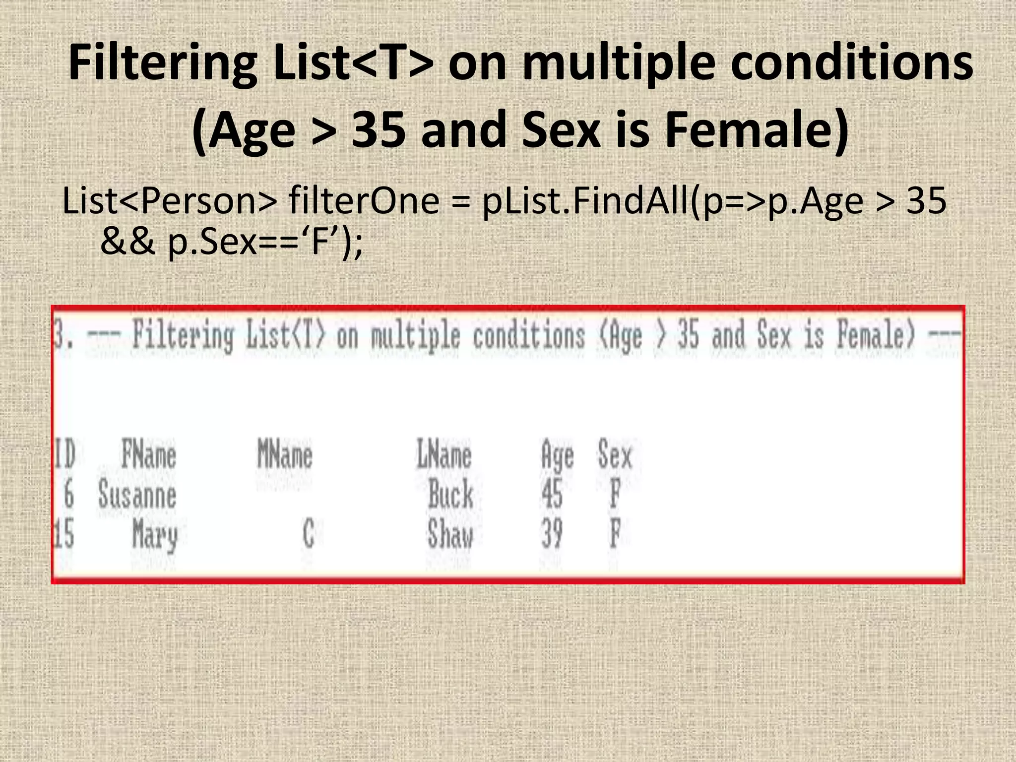 C# Filtering in generic collections | PPT