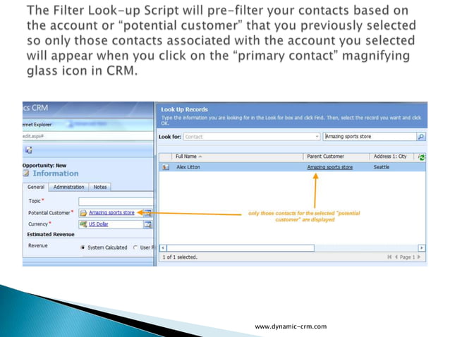 Dynamics CRM Microsoft: Filter Look-Up Script | PPT