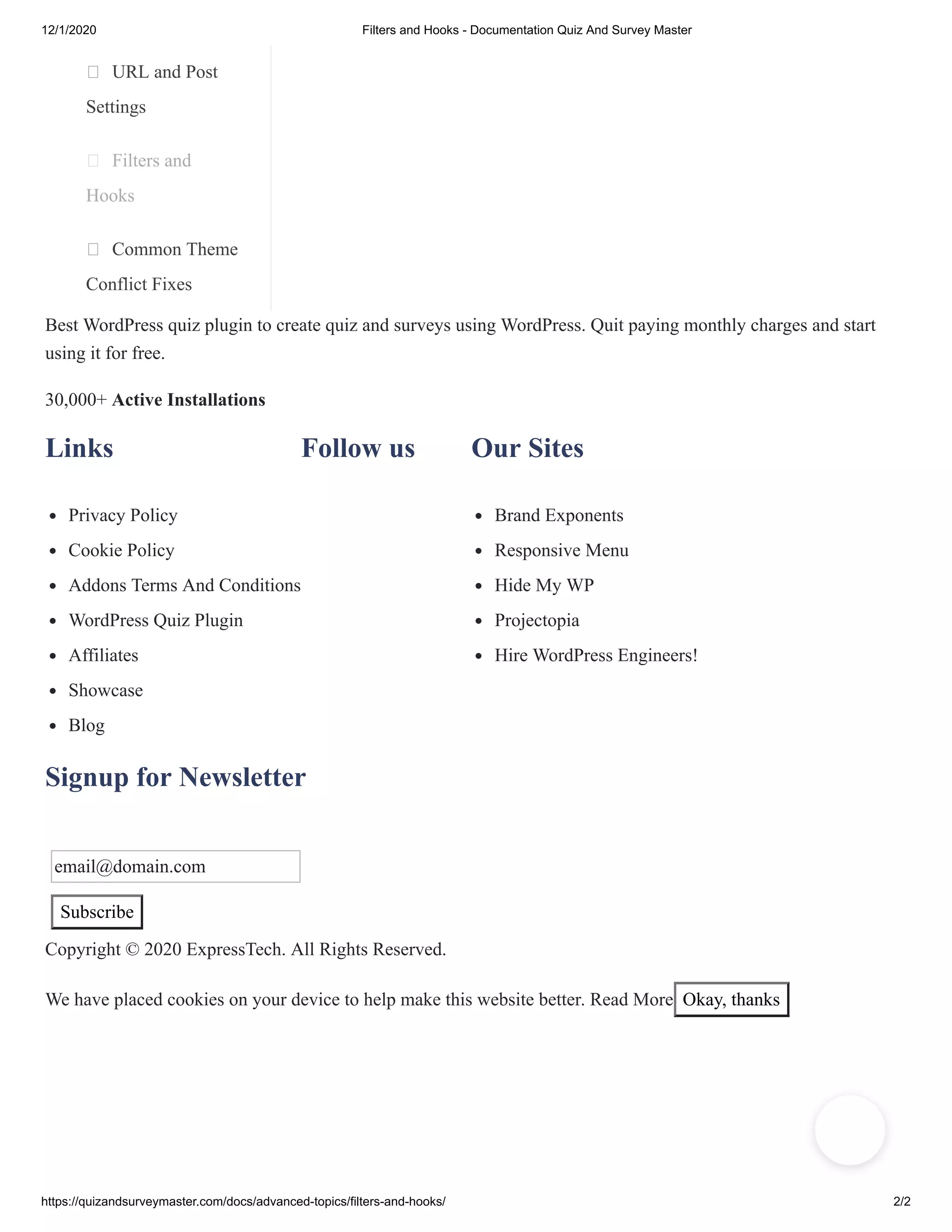 Filters and hooks documentation quiz and survey master | PDF