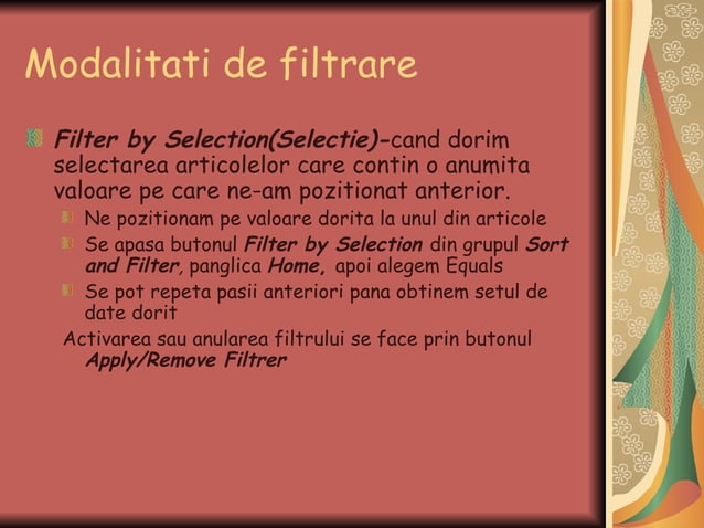 Filtrarea, sortarea, cautarea si indexarea tabelelor | PPT