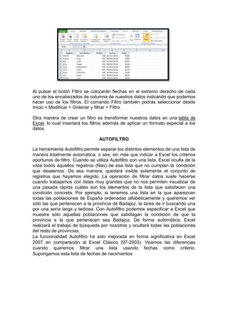 Filtros de excel | DOCX