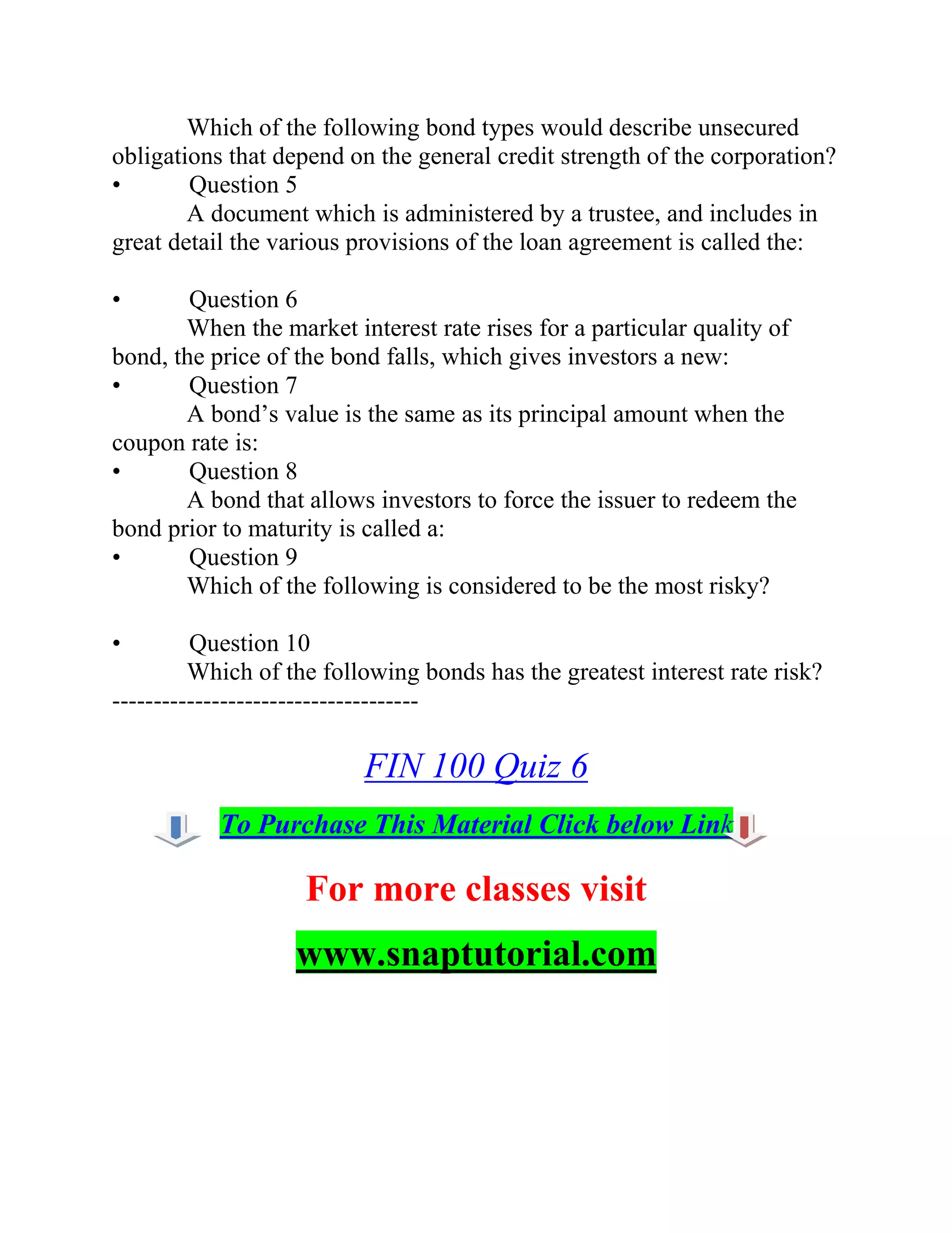 FIN 100 help A Guide to career/Snaptutorial | PDF