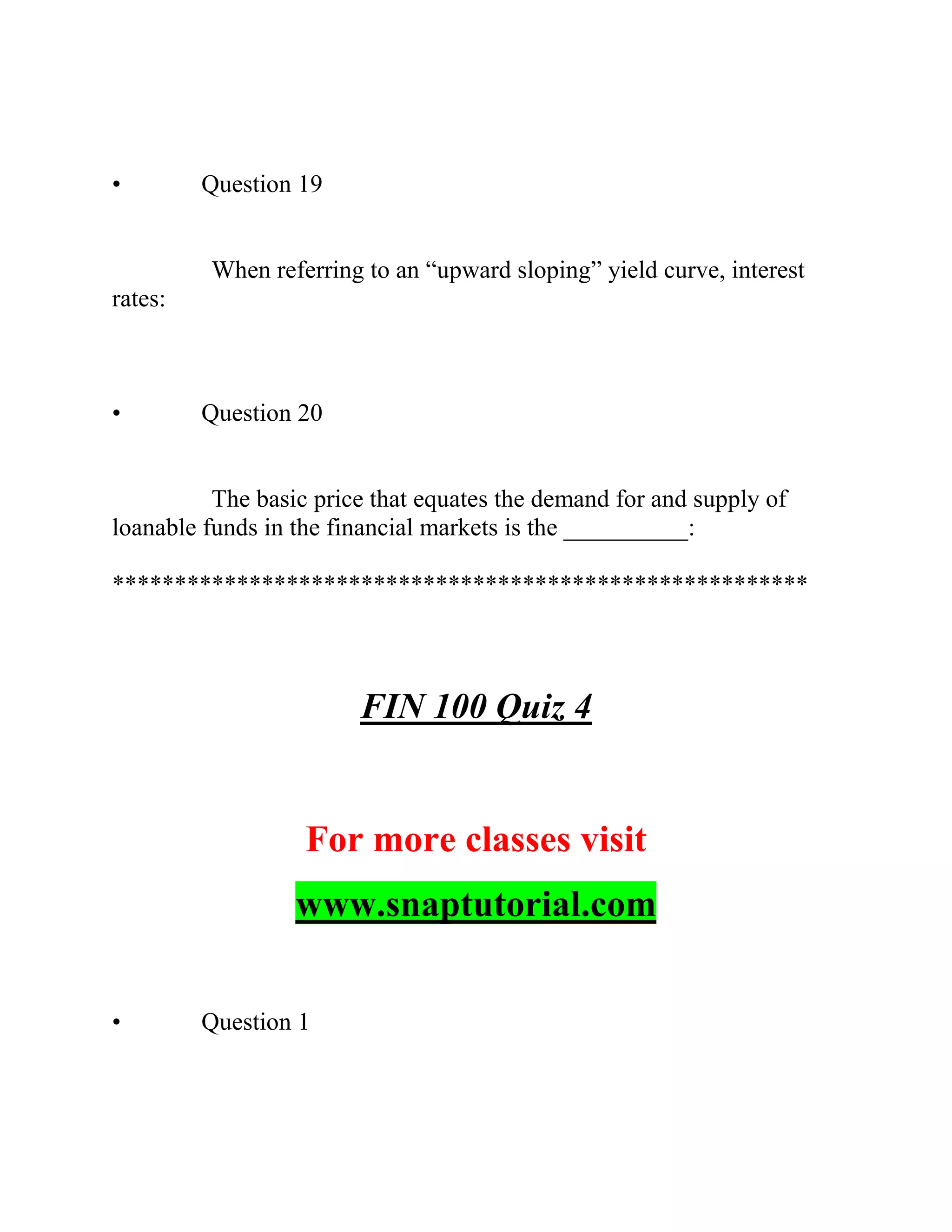 Fin 100 Enthusiastic Study / snaptutorial.com