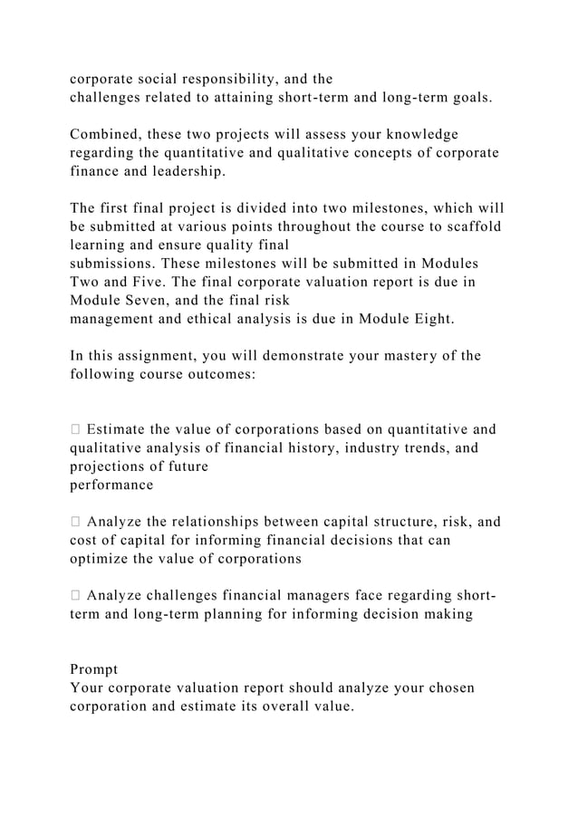 FIN 330 Final Project I Guidelines and Rubric Overv.docx | Stocks and ...