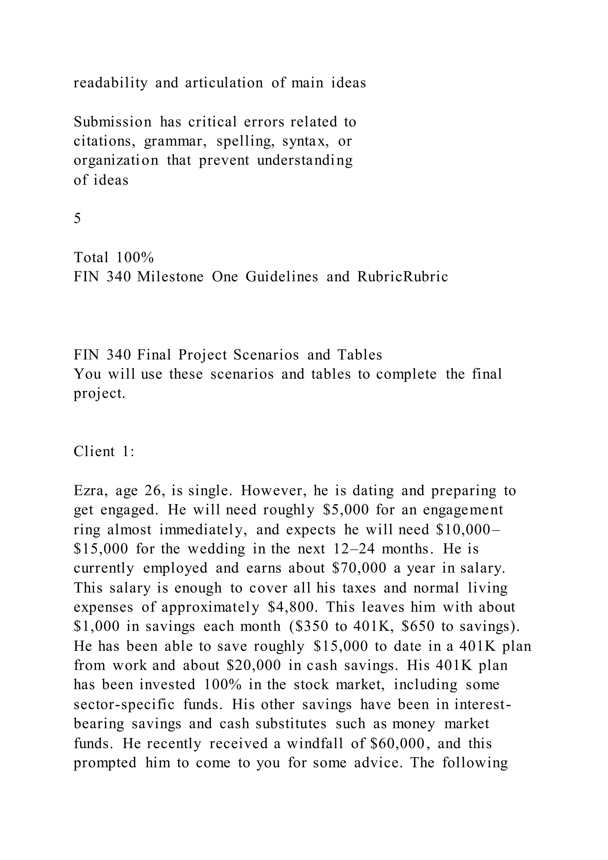 FIN 340 Milestone One Guidelines | DOCX