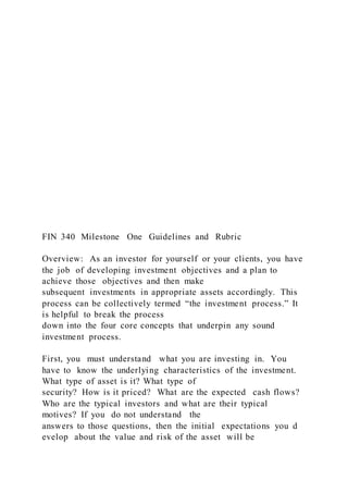FIN 340 Milestone One Guidelines | DOCX