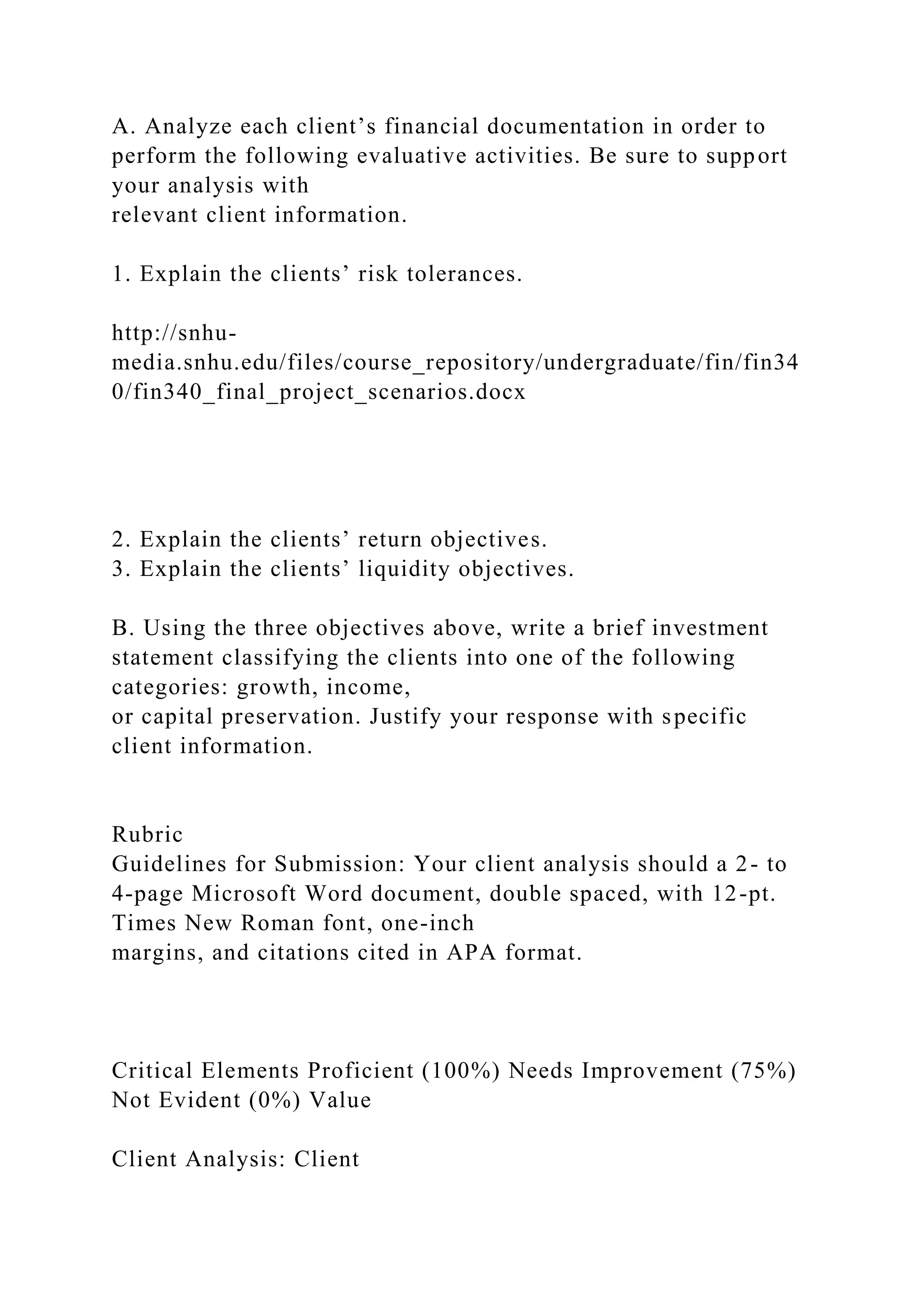 FIN 340 Milestone One Guidelines and Rubric Overview.docx