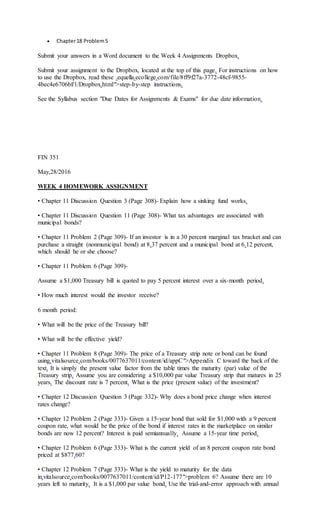Fin 351 all week homework assignment latest 2106 november | DOCX