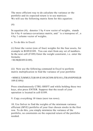 Fin 351Project 2Derivation of the Efficient Frontier Part .docx