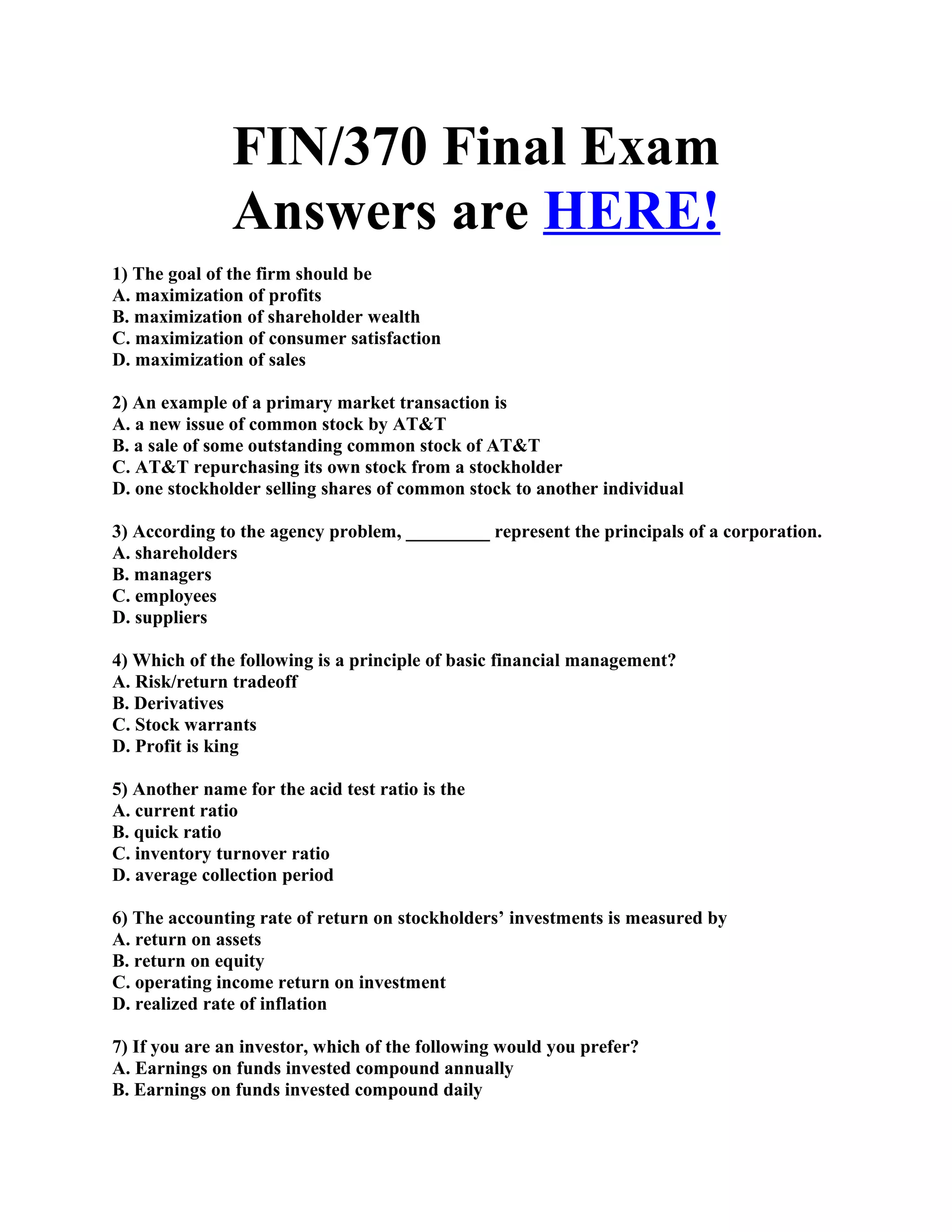 Fin 370 final exam | PDF