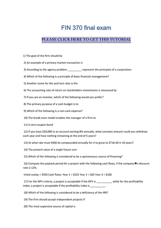 Fin 370 final exam | PDF