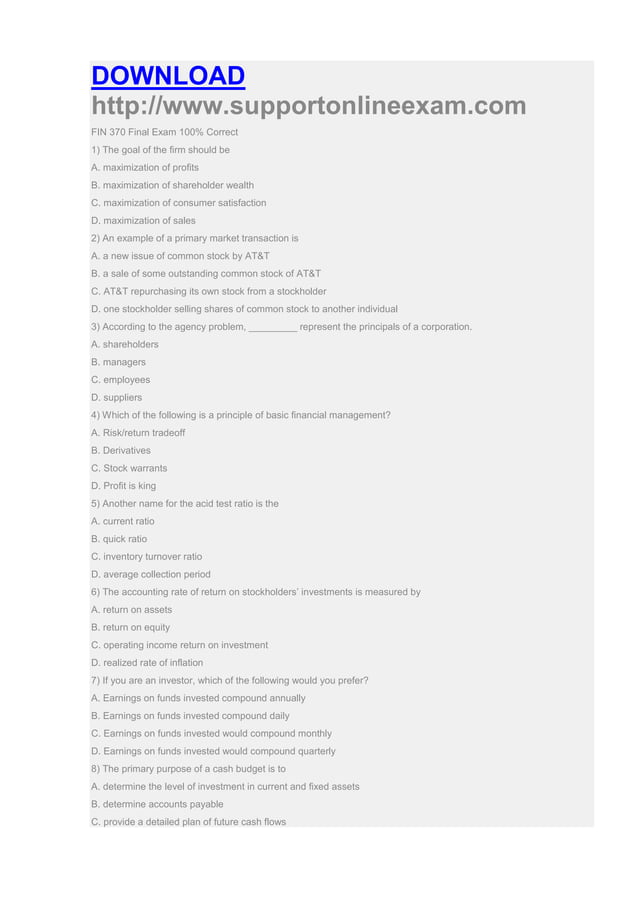 Fin 370 final exam | DOCX