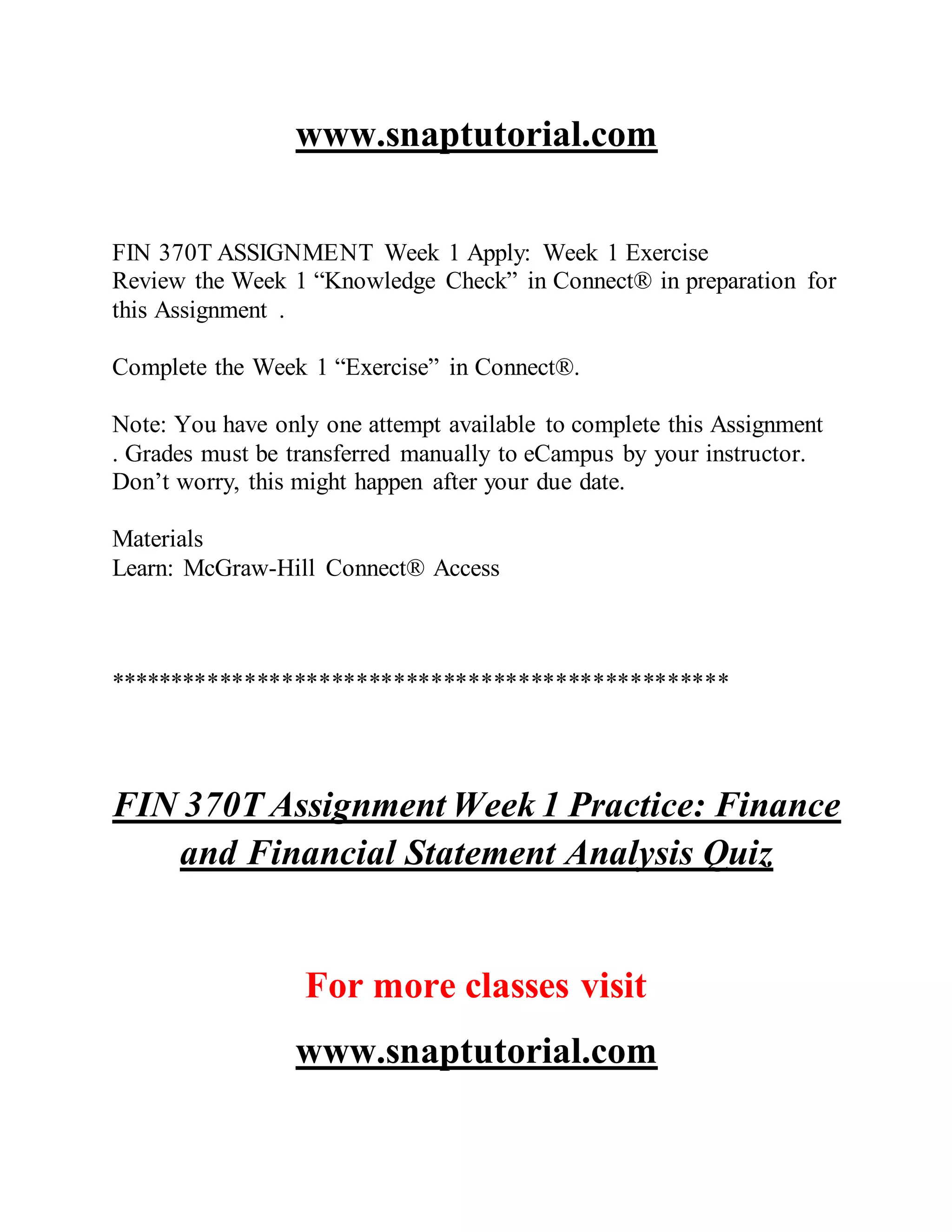 FIN 370 T Effective Communication / snaptutorial.com