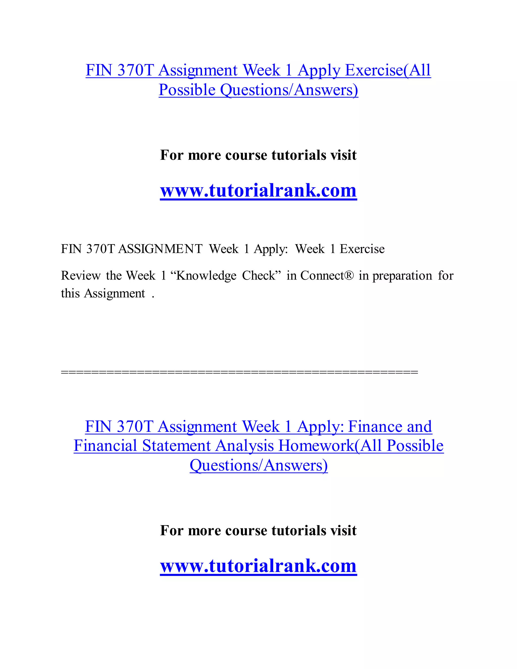 FIN 370T Effective Communication/tutorialrank.com