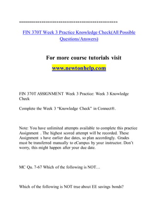 FIN 370T Doing by learn/newtonhelp.com