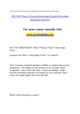 FIN 370T Doing by learn/newtonhelp.com